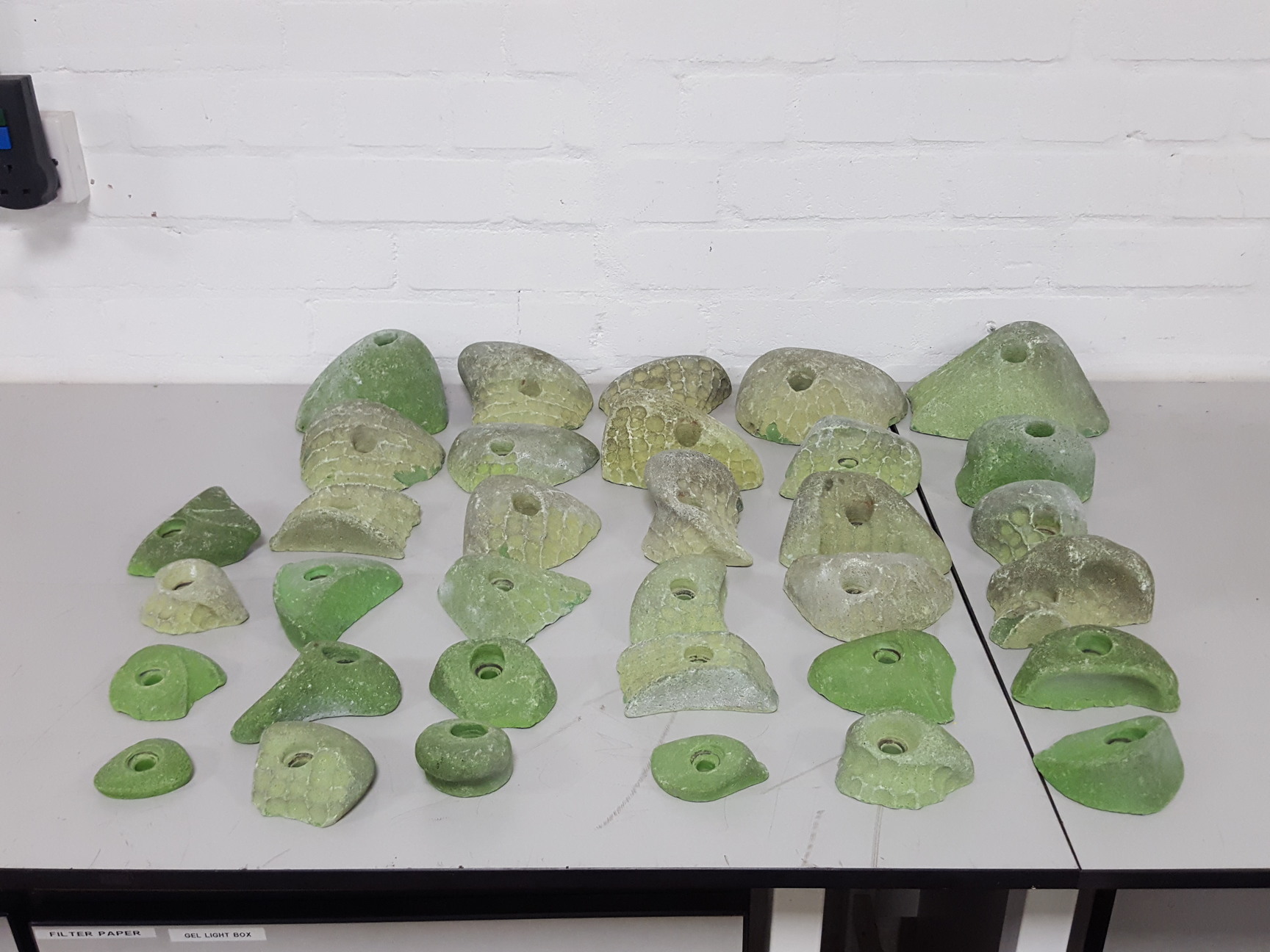 Lot of 34 Green Bouldering / Rock Climbing Grips Hand / Foot - No Bolts