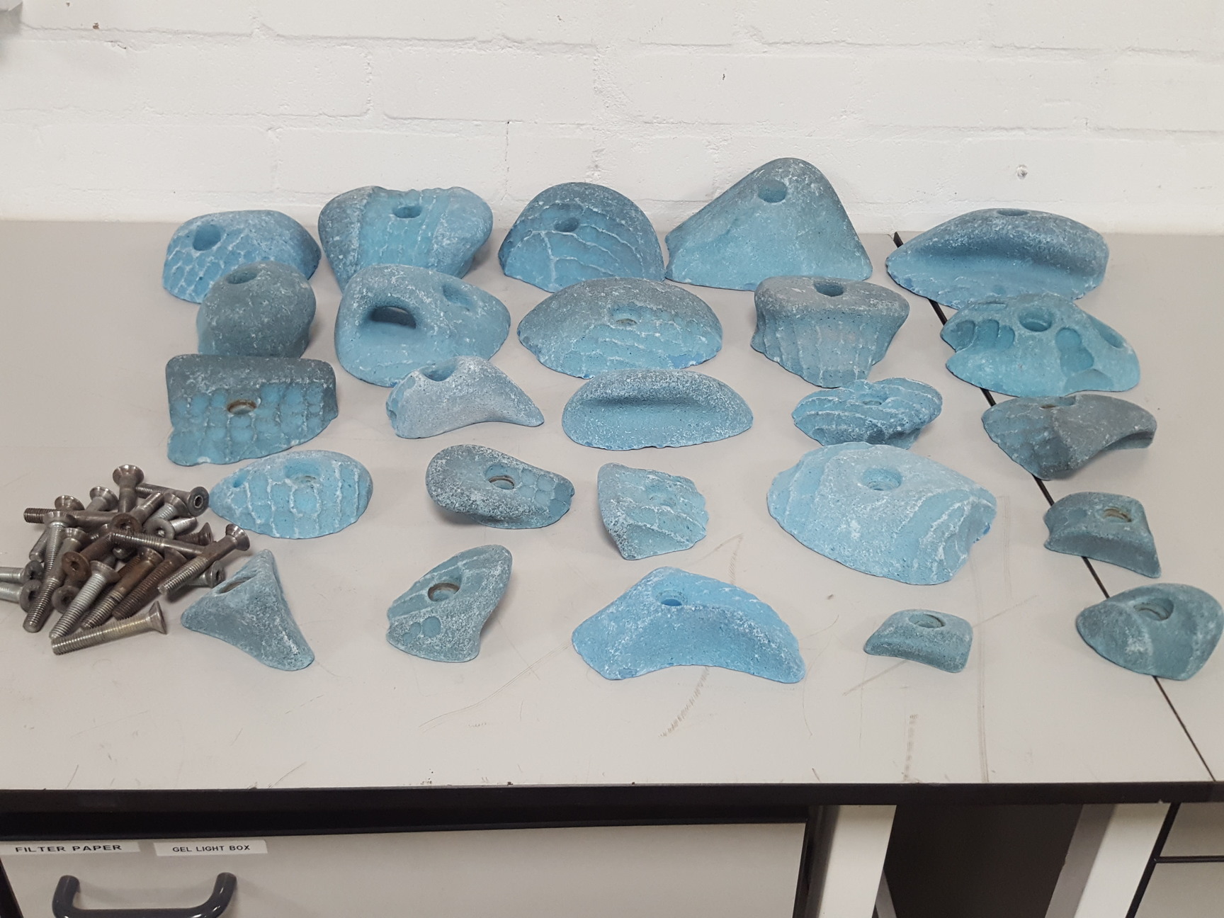 Lot of 25 Blue Bouldering / Rock Climbing Grips Hand / Foot - With Bolts